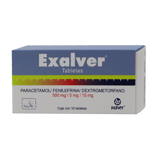 Paracetamol Fenilefrina Exalver 500 / 5 / 15 Mg Con 10 Tabletas – Farmacia Herrera